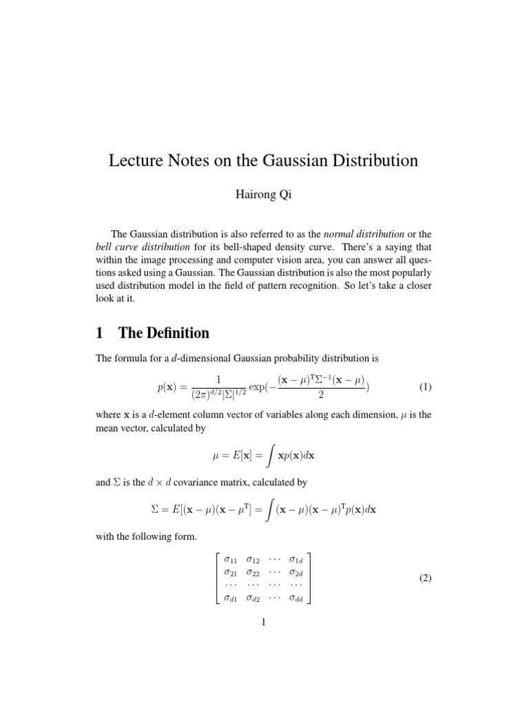 Lecture Notes On The Gaussian Distribution | PDF | Covariance Matrix ...