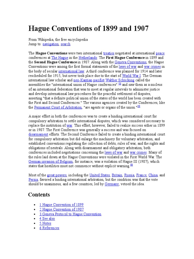 Hague Conventions of 1899 and 1907 | International Relations ...