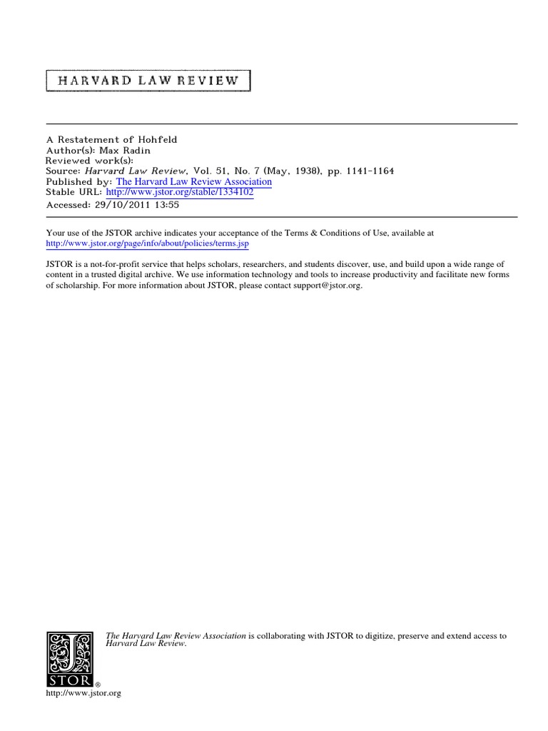 A Restatement of Hohfeld. Max Radin | PDF | Natural And Legal Rights ...