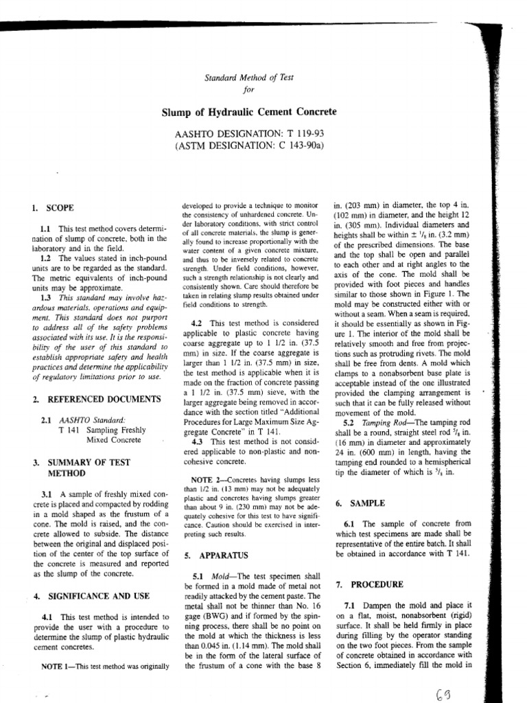 T 119-93 Concrete Slump | PDF