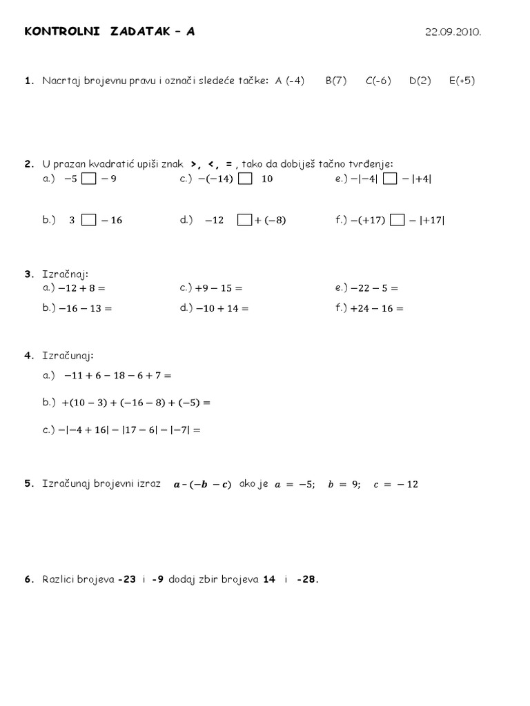 Celi Brojevi 6 Razred | PDF
