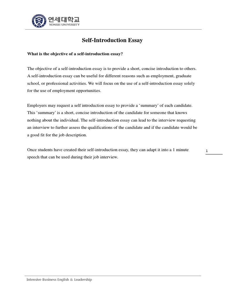 What Is The Objective of A Self-Introduction Essay? | PDF | Business