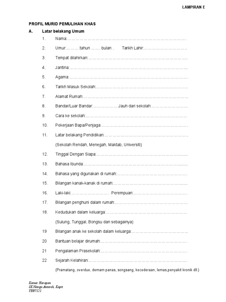 Borang Profil Murid | PDF