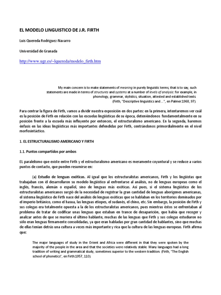 Modelo Lingüístico de J.R. Firth | PDF | Oración (Lingüística) | Palabra