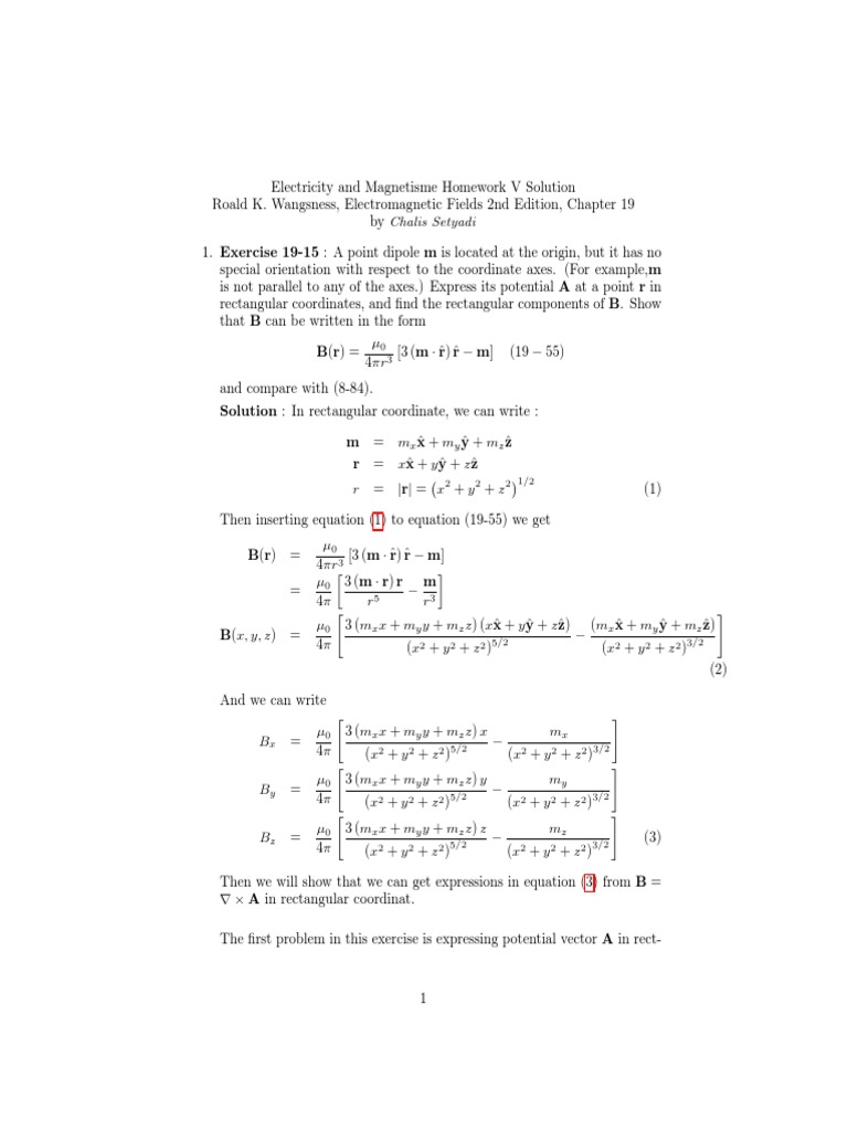 Solution Electromagnetic Field Wangsness Chap 19 Selected Number | PDF | Mathematical Analysis ...