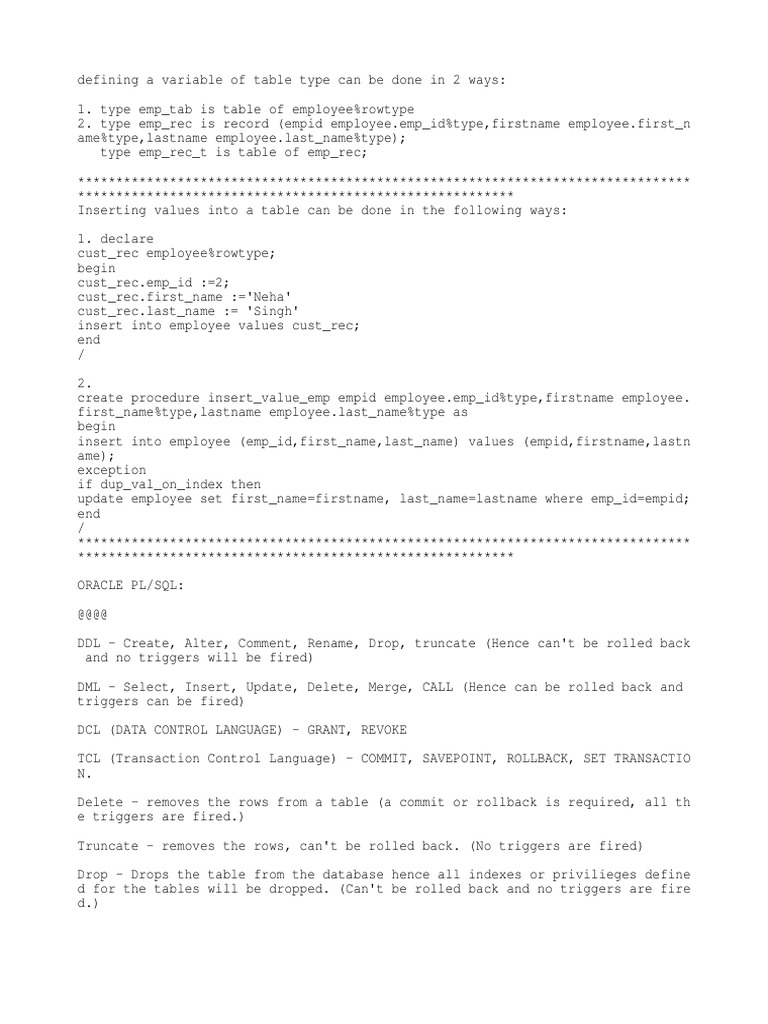 Plsql Database Index Information Technology