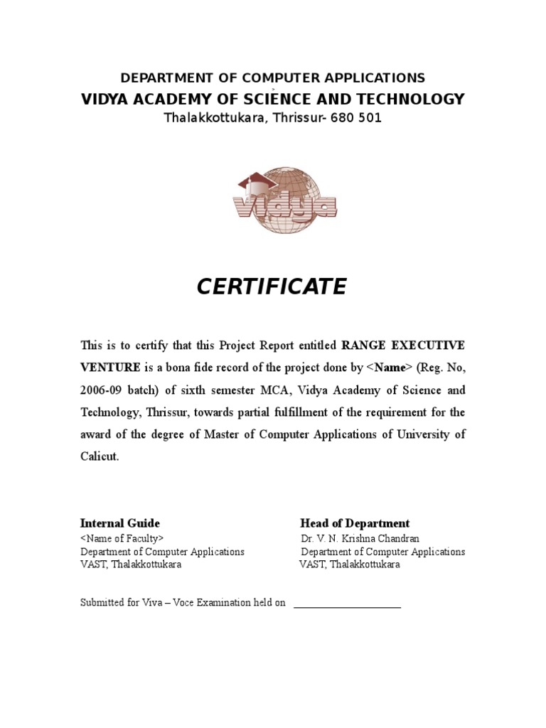 Certificate: Vidya Academy of Science and Technology | PDF