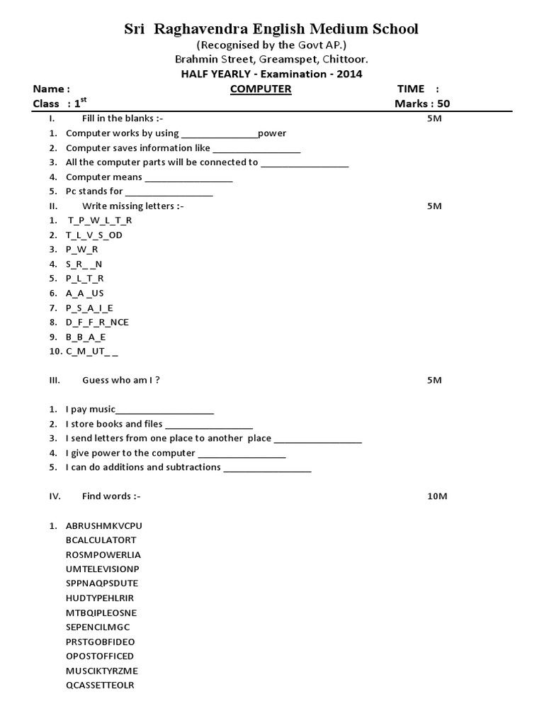 Computer Question For 1 To 5 | PDF | Computer File | Operating System