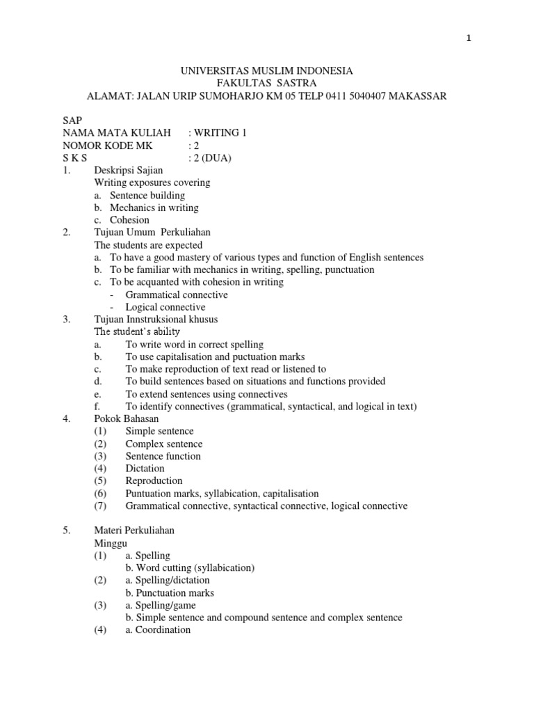 Writing 1 Semester 1 | PDF | English Language | Linguistics