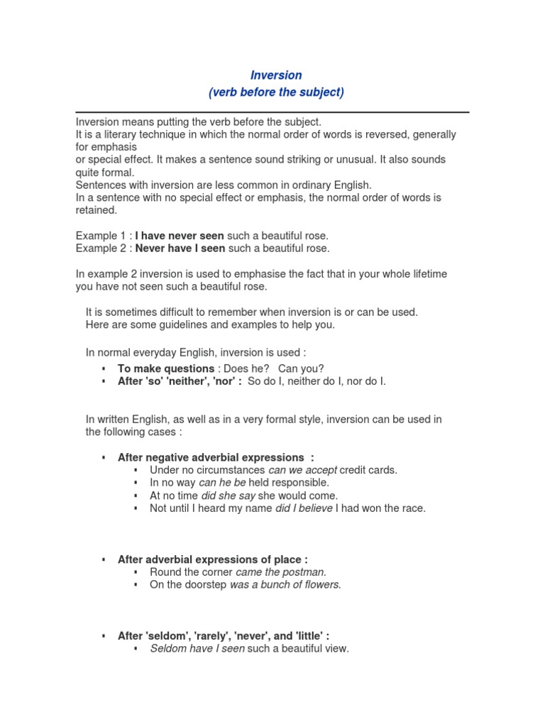 Inversion Rules | PDF | Adverb | English Language