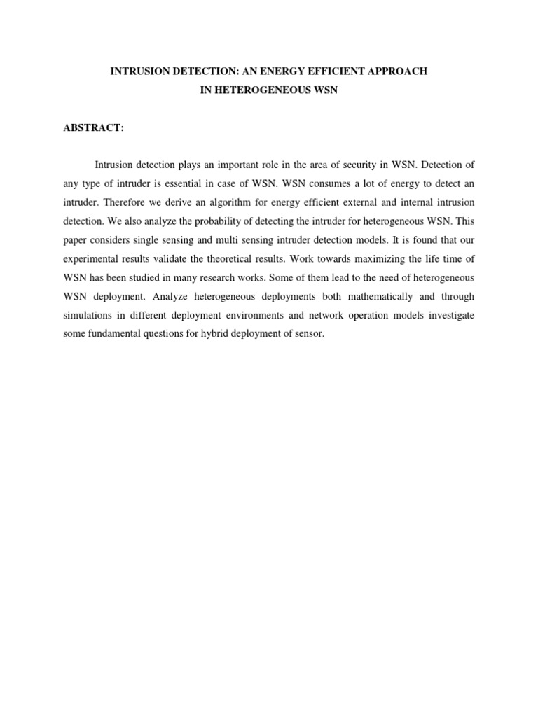 Intrusion Detection: An Energy Efficient Approach in Heterogeneous WSN | PDF | Network Socket ...