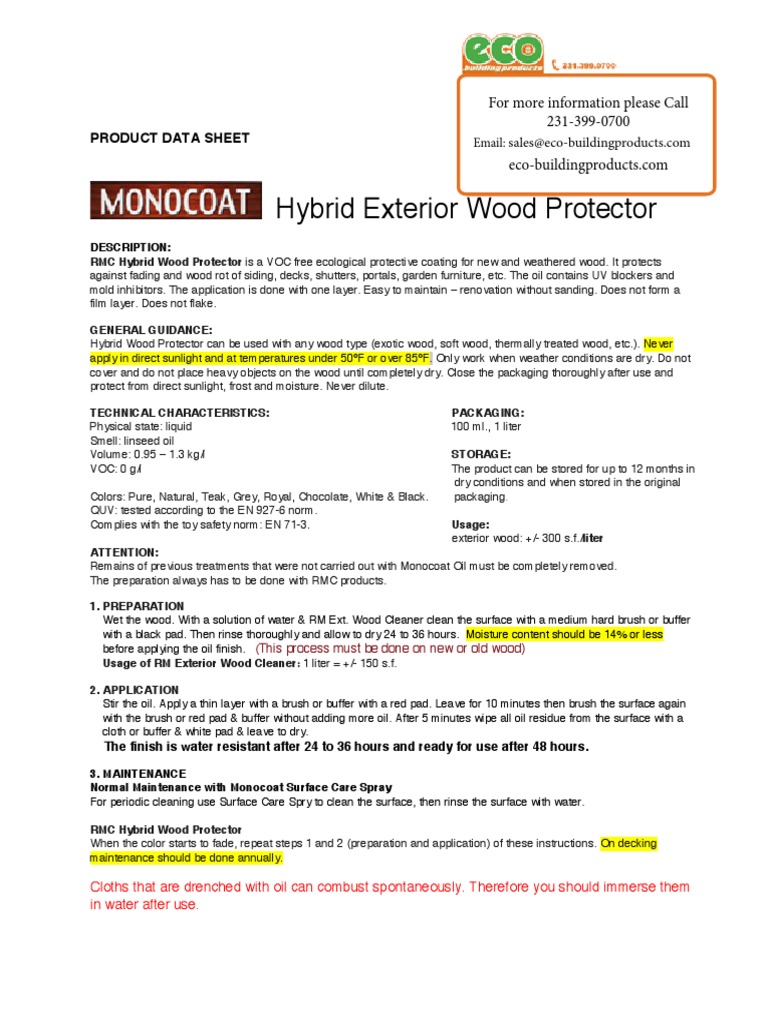 Rubio Monocoat Hybrid Oil Data Sheet | PDF | Wood | Industrial Processes