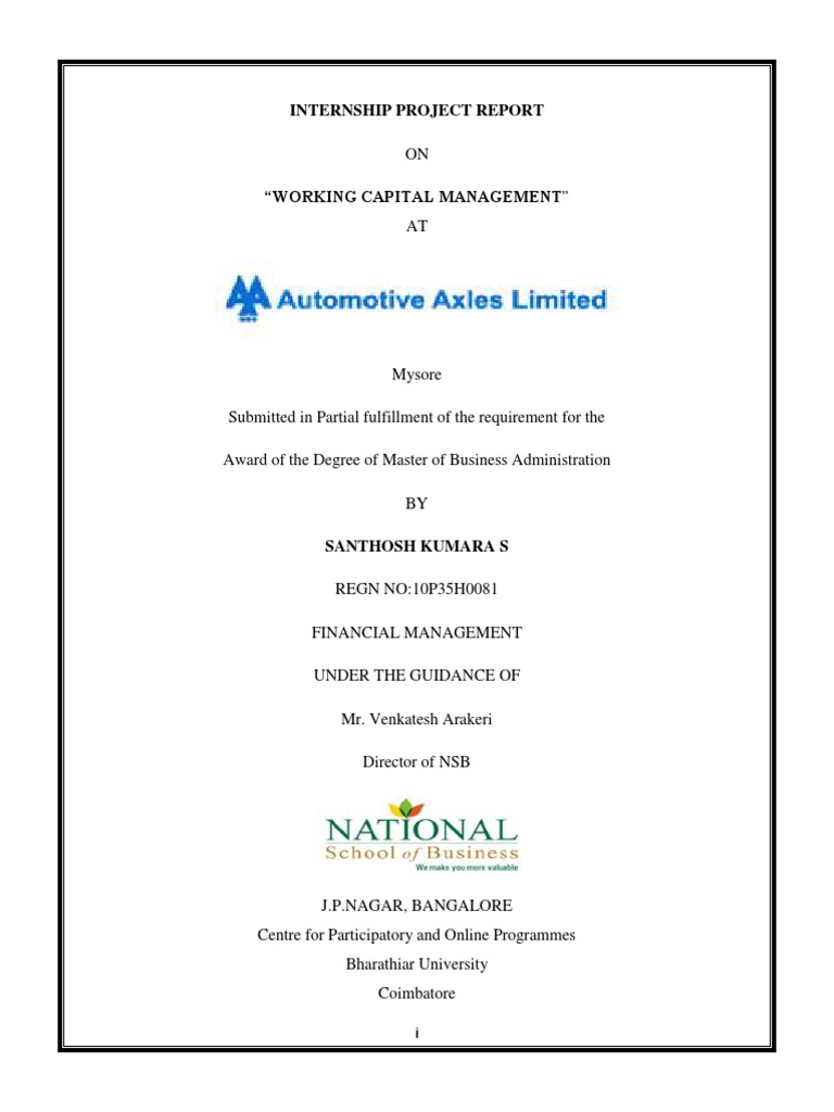 Working Capital Management Project | PDF | Inventory | Working Capital