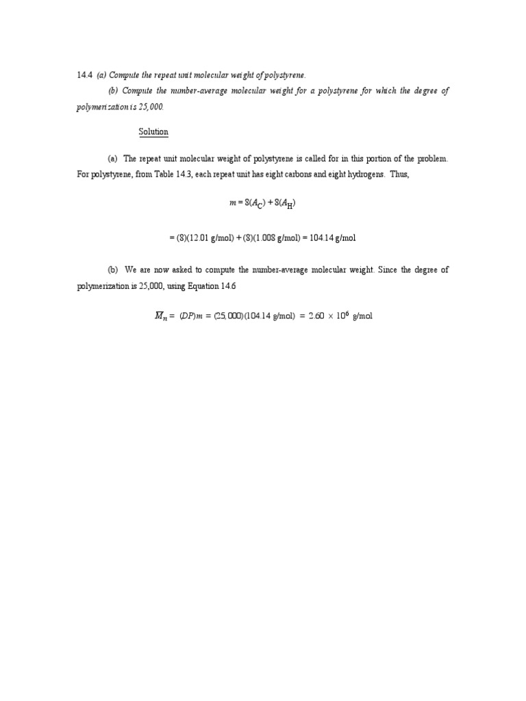 Molecular Weight Calculations and Polymer Properties | PDF | Polymers ...