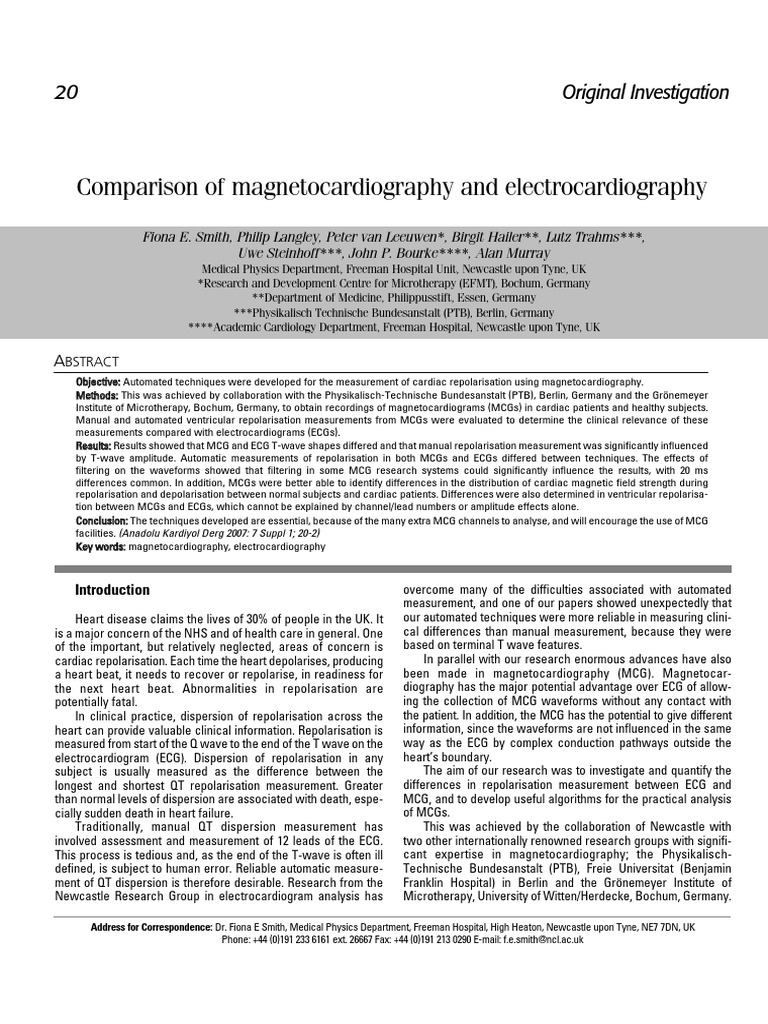 Comparison of Magnetocardiography and Electrocardiography | PDF ...