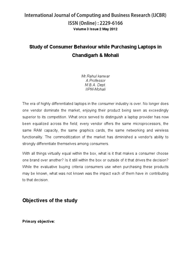 Consumer Behavior in Laptop Purchases | PDF | Questionnaire | Laptop