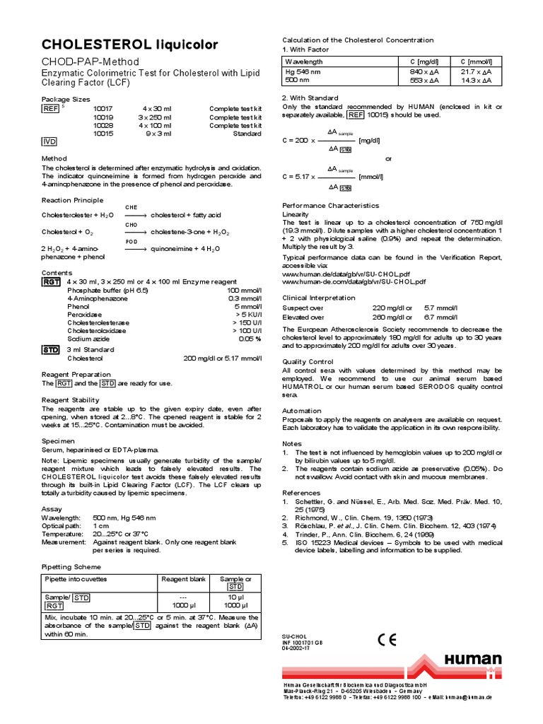 Cholesterol Liquicolor CHOD-PAP | PDF | Cholesterol | Hydrogen Peroxide