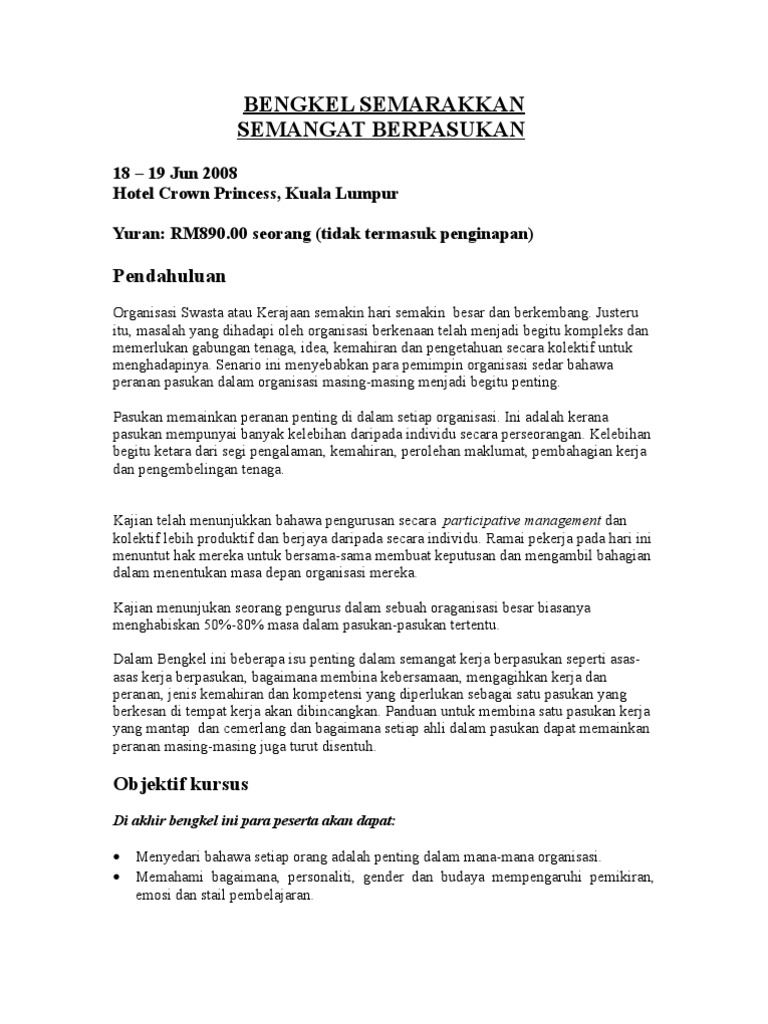 BENGKEL Kerja Berpasukan | PDF