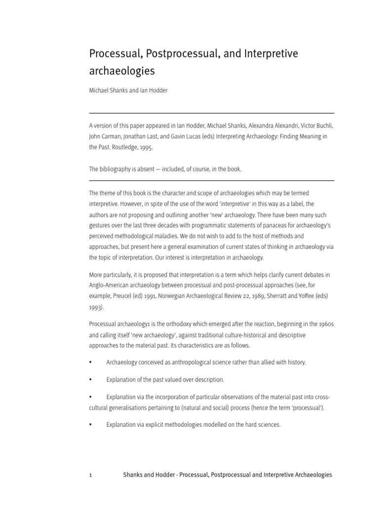 Processual, Postprocessual and Interpretive Archaeologies, Shanks, M ...