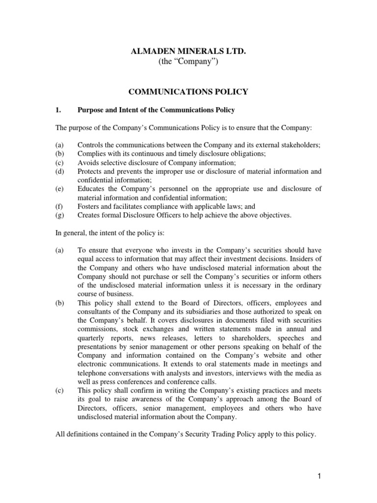 Communications Policy | PDF | Audit Committee | Board Of Directors