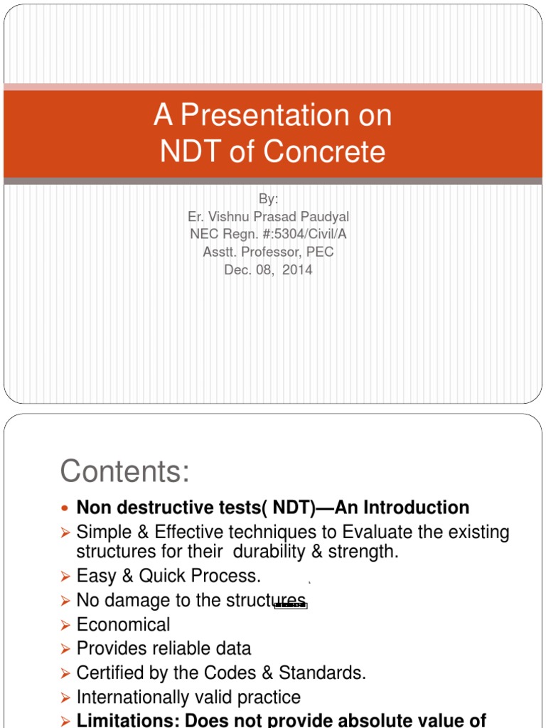 A Presentation On NDT | PDF | Concrete | Corrosion