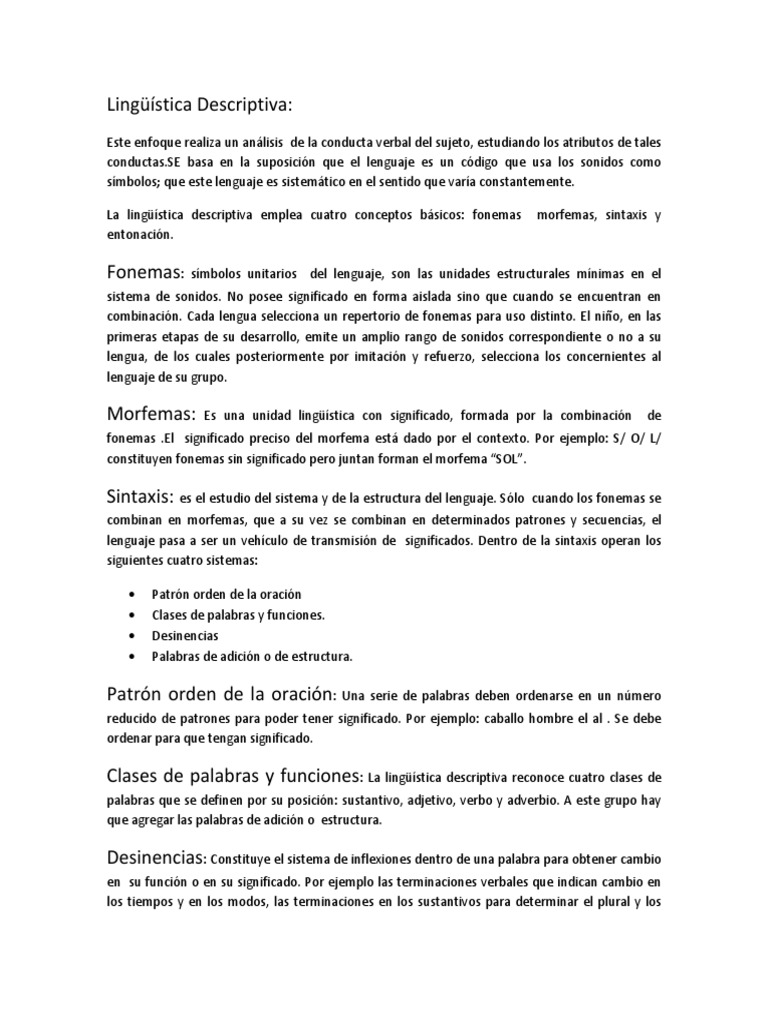 Fundamentos de la Lingüística Descriptiva | PDF | Palabra | Fonema