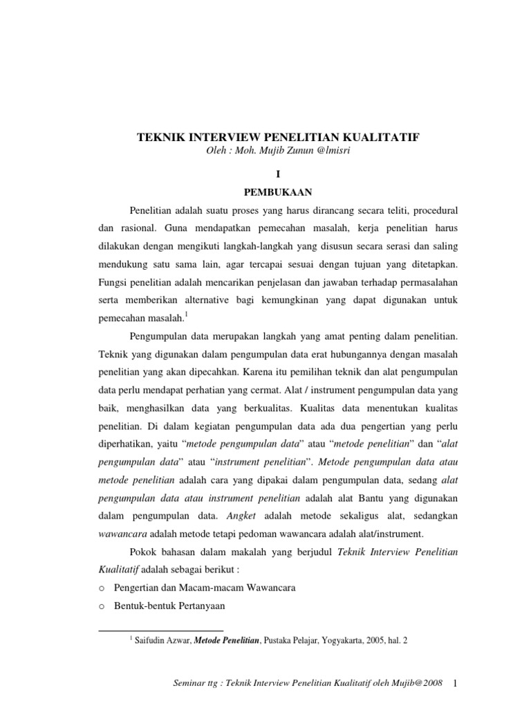 Makalah Teknik Interview Pada Penelitian Kualitatif Revisi | PDF