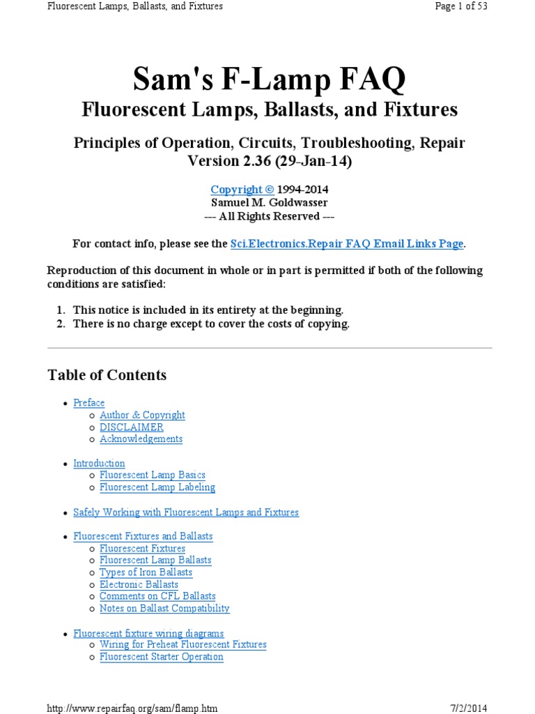 Sam's F-Lamp FAQ: Fluorescent Lamps, Ballasts, and Fixtures | PDF ...