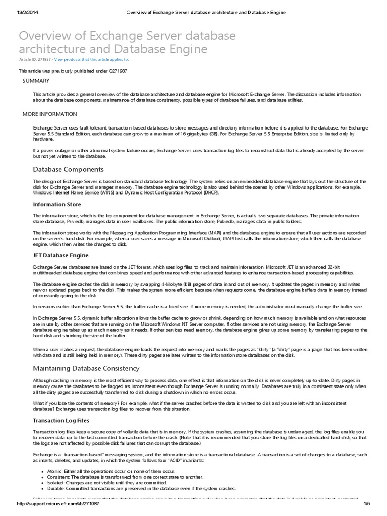 Overview of Exchange Server Database Architecture and Database Engine ...