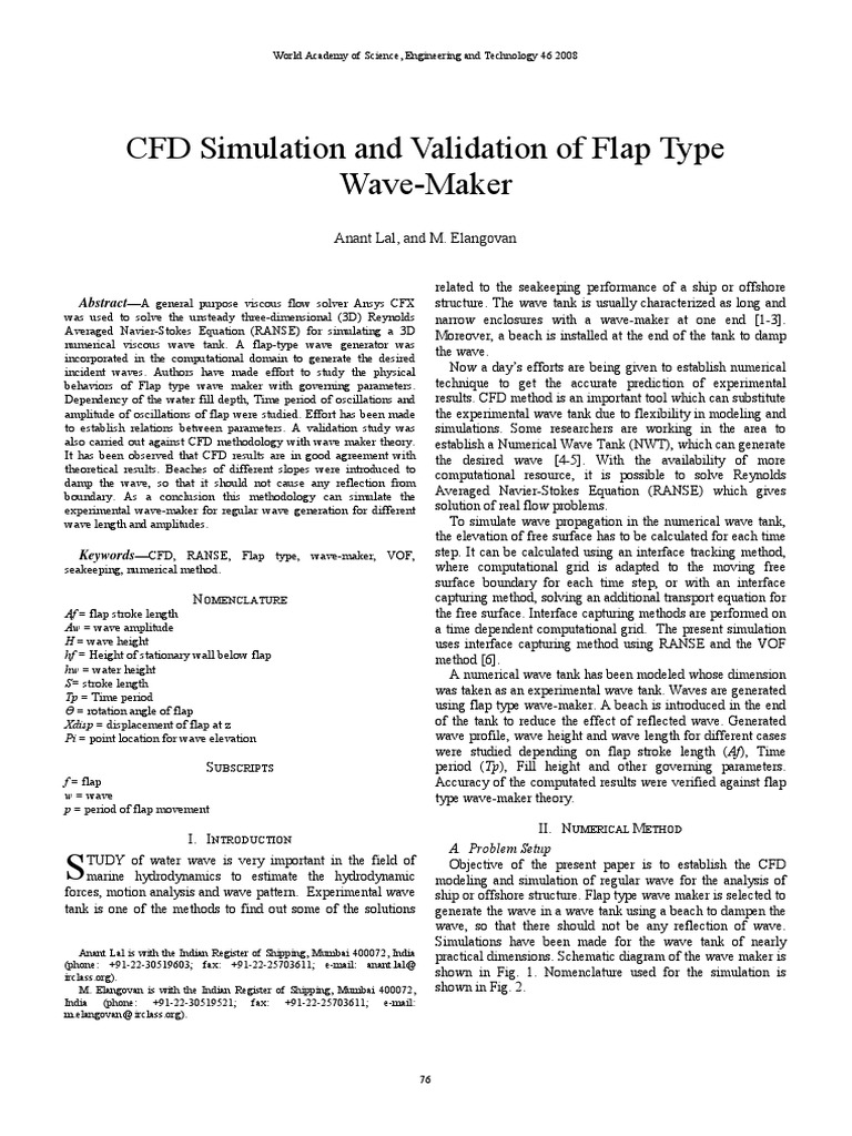 CFD Simulation and Validation of Flap Type Wave-Maker: Anant Lal, and M ...