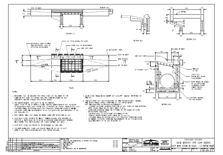 Standard Drawing 1291C Side Entry Pit SM Type Kerb Cast Iron Cover in ...