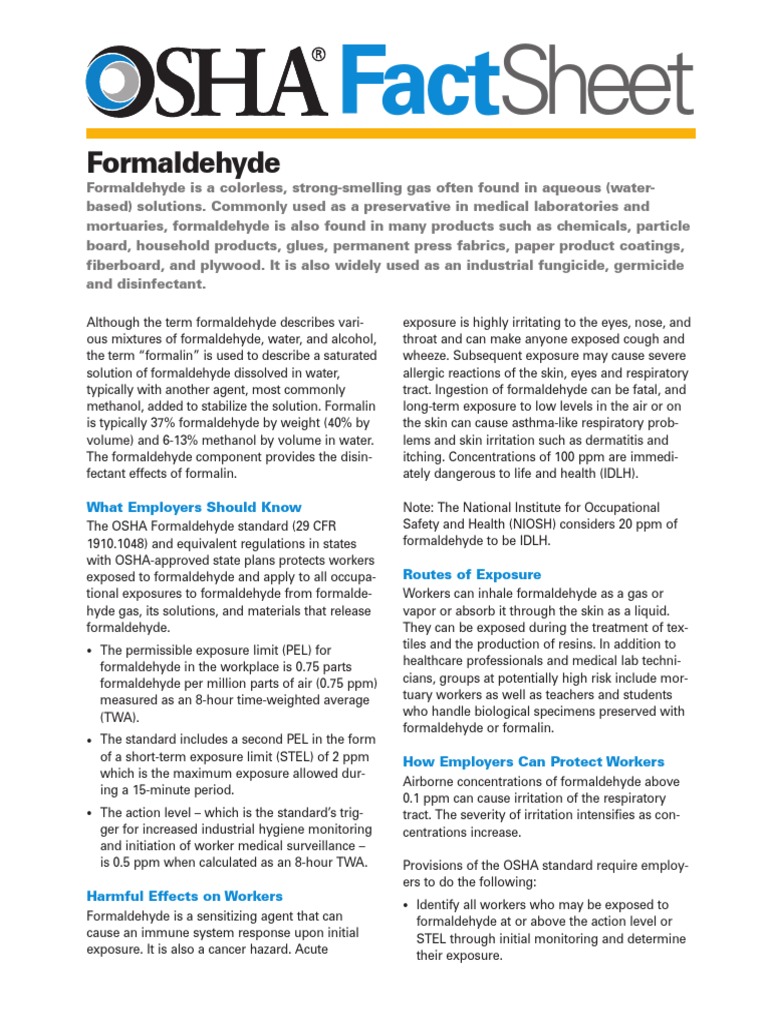 Formaldehyde Factsheet | Download Free PDF | Formaldehyde | Personal ...