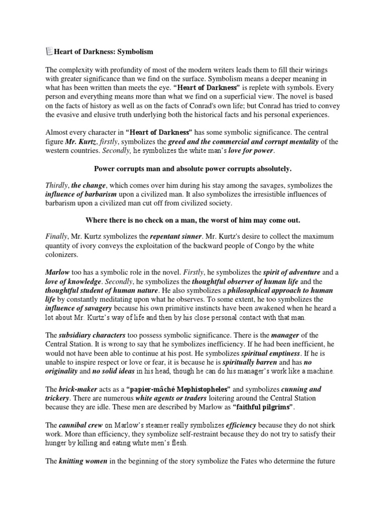 Symbolism in Heart of Darkness | PDF | Heart Of Darkness | Kurtz (Heart ...