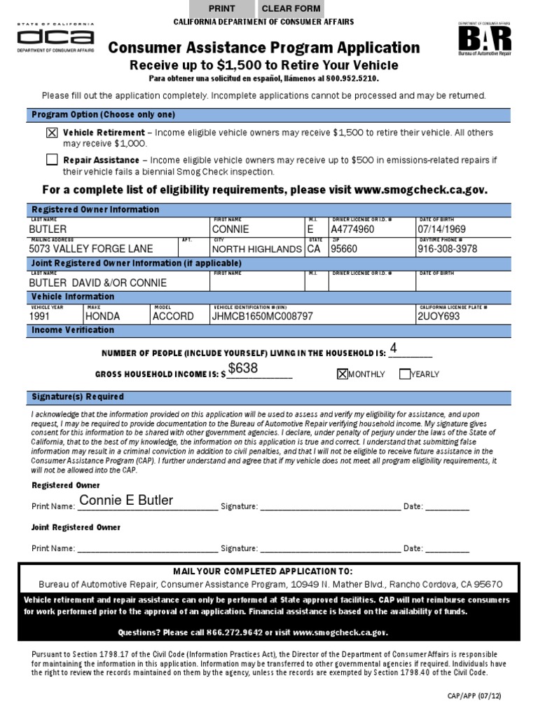 Consumer Assistance Program Application: Receive Up To $1,500 To Retire ...