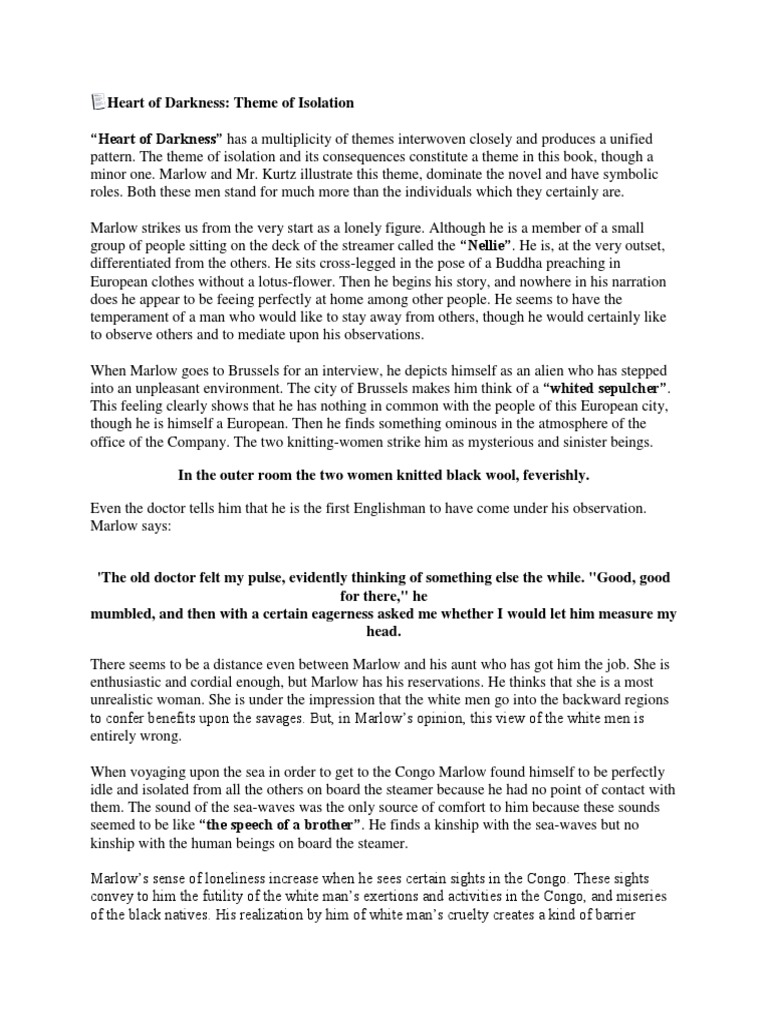 Heart of Darkness - Theme of Isolation | PDF | Heart Of Darkness ...