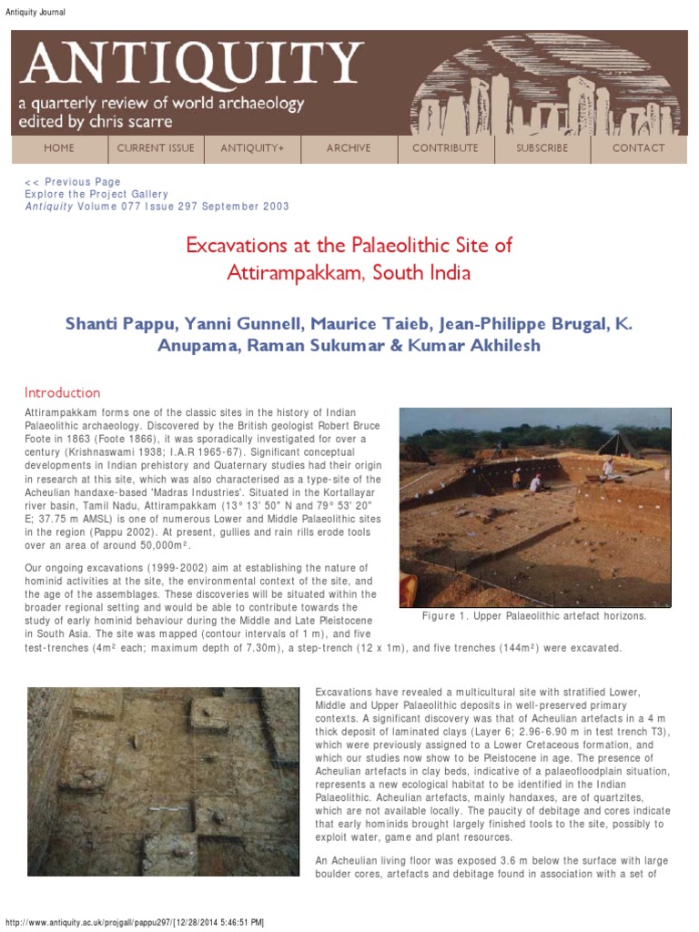 Excavations at the Palaeolithic Site of Attirampakkam, South India ...