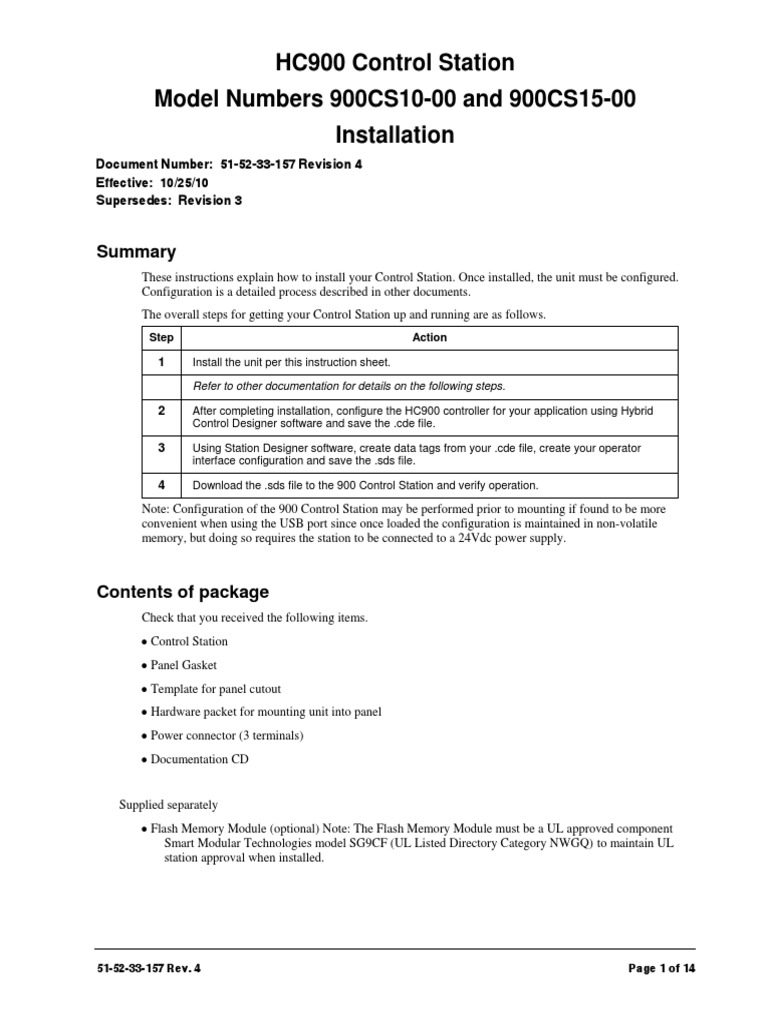 Installation and Configuration Instructions for the HC900 Control Station | PDF ...