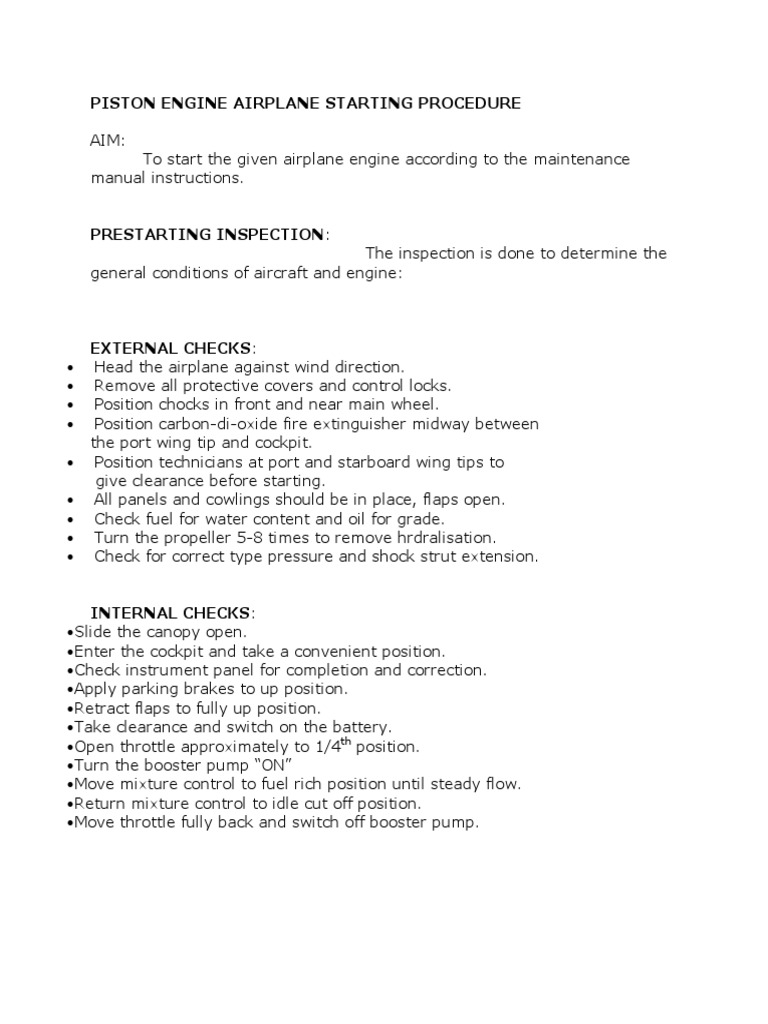 Piston Engine Airplane Starting Guide | PDF