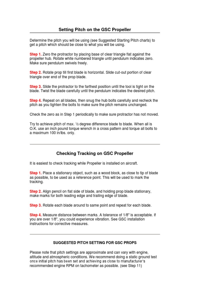 Setting Pitch On The GSC Propeller | PDF | Propeller | Machines