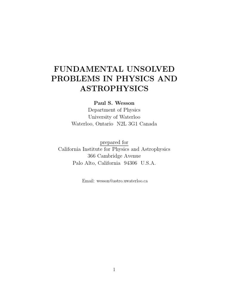 Unsolved Problems in Mainly Astrophysics | PDF | Field (Physics ...