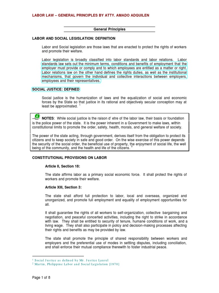 Labor Reviewer - General Principles | PDF | Employment | Labour Law
