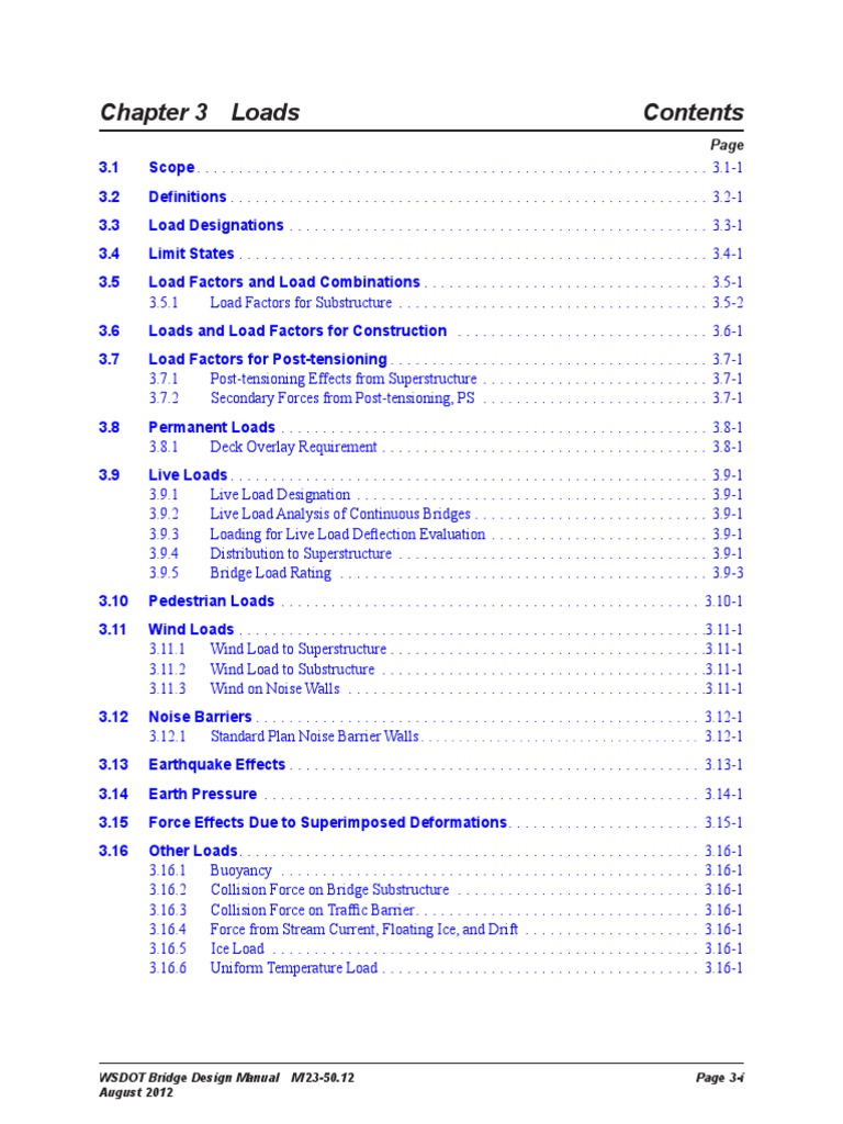 Chapter 3 Loads Contents: WSDOT Bridge Design Manual M 23-50.12 Page 3-I August 2012 | PDF ...
