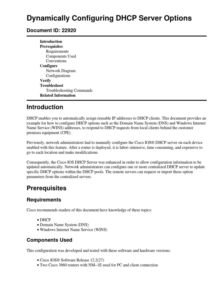 Dynamically Configuring DHCP Server Options: Document ID: 22920 | Download Free PDF | Ip Address ...