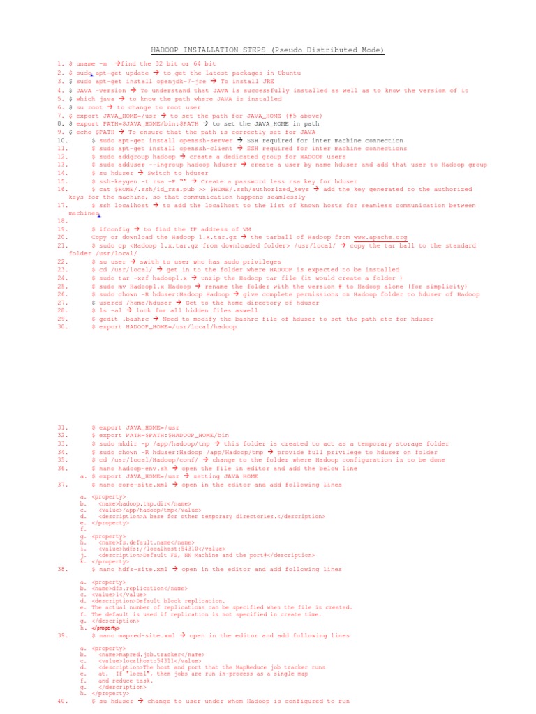 A Step-by-Step Guide to Installing Hadoop in Pseudo-Distributed Mode | PDF | Apache Hadoop | Sudo