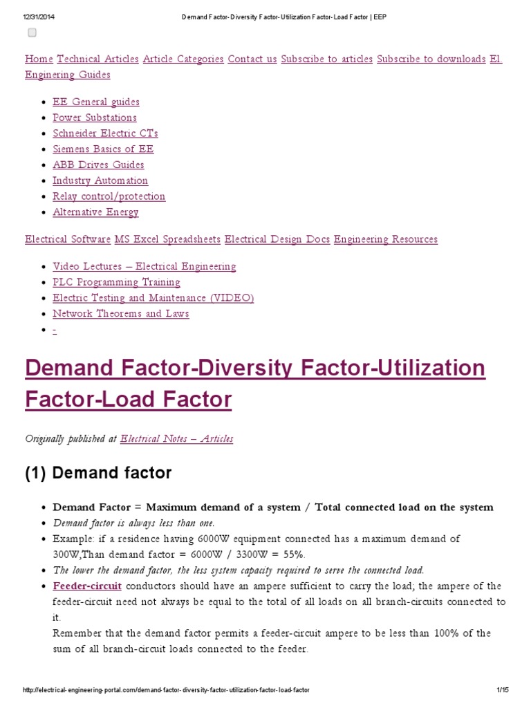 Demand Factor-Diversity Factor-Utilization Factor-Load Factor - EEP ...