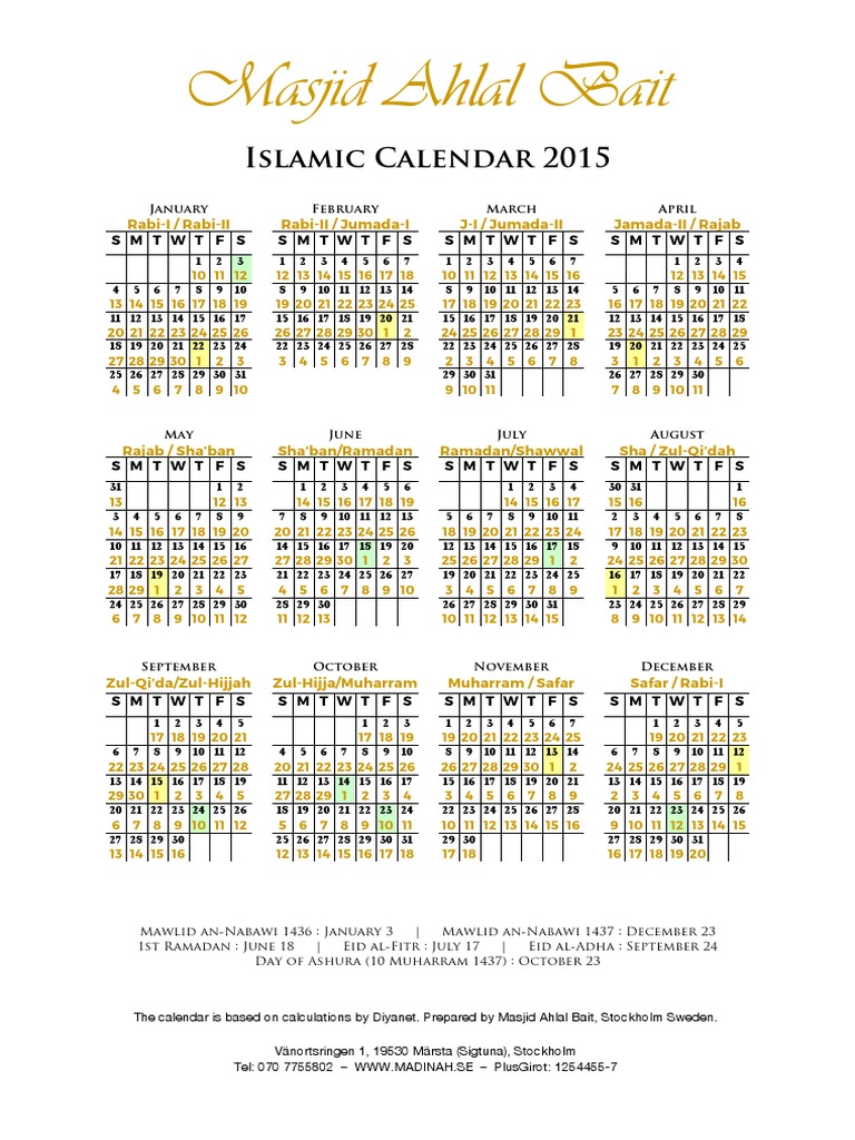 2015 Islamic Calendar with Festivals | PDF