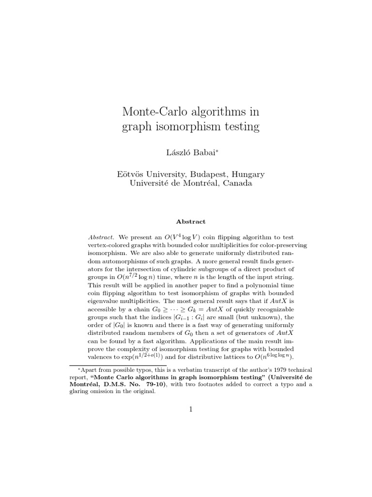 Monte-Carlo Algorithms in Poly Testing Babai 1979 PDF | PDF