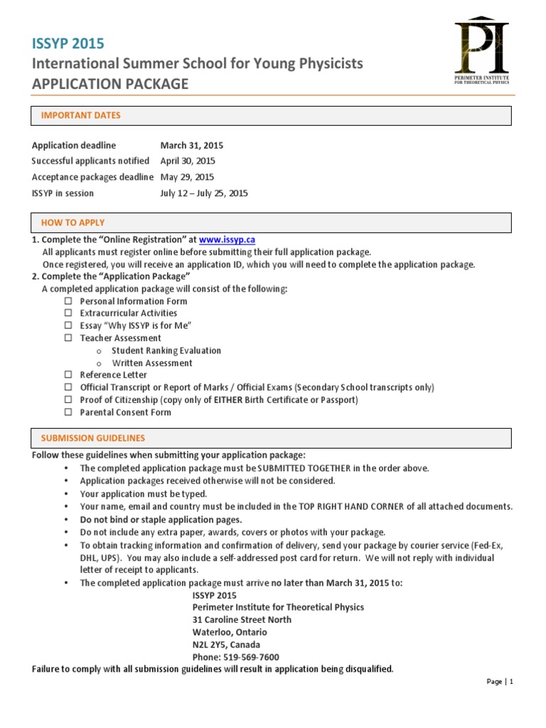 ISSYP Application 2015-Fillable | PDF | Physics | Educational Assessment