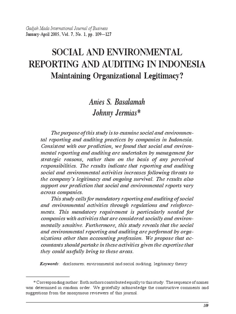 Social and Environmental Reporting and Auditing in Indonesia | PDF ...