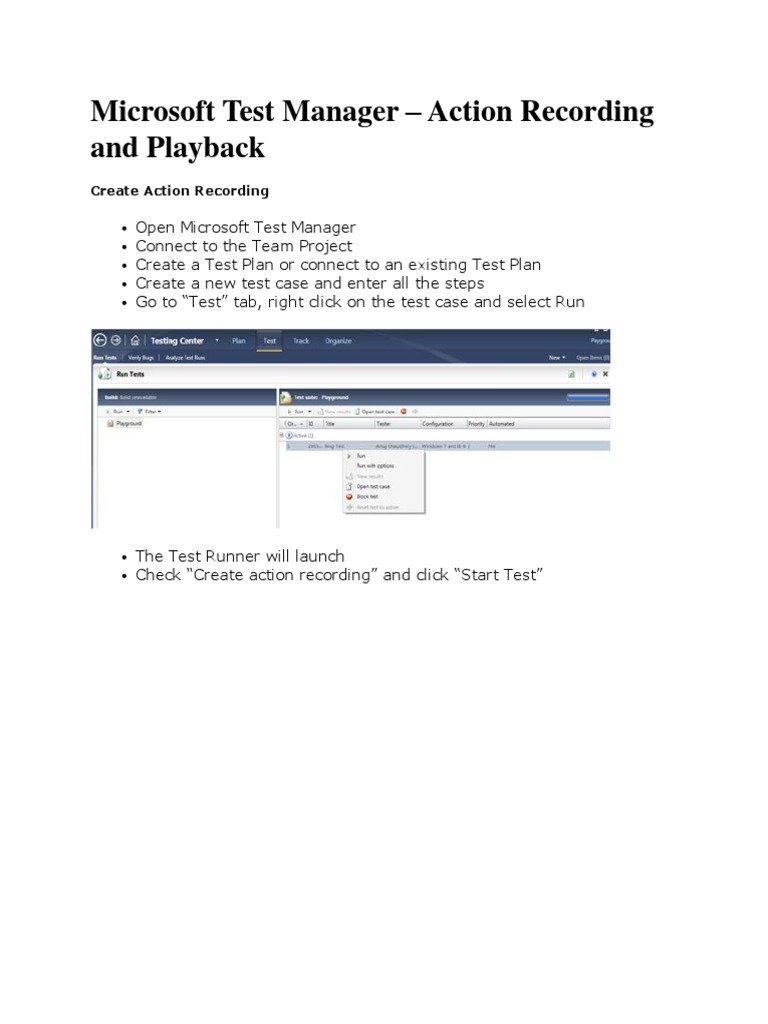 Action Recording in Microsoft Test Manager | PDF